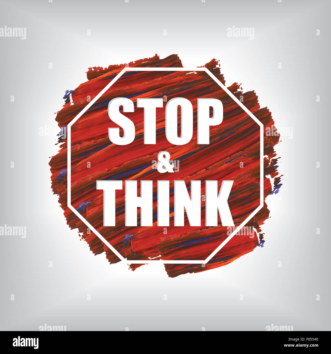 Stop and think text on acrylic painted background Stock Photo - Alamy