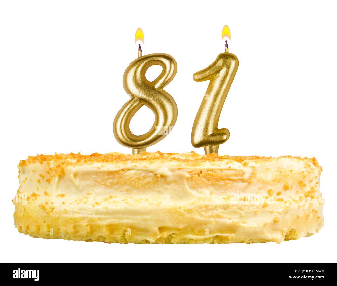 birthday cake with candles number eighty one isolated on white ...