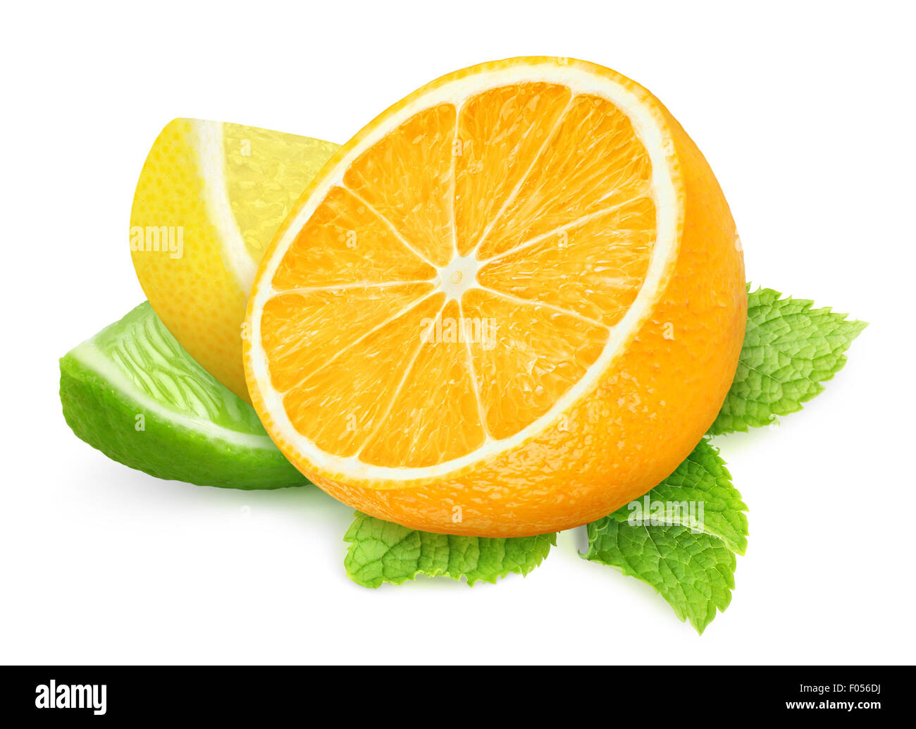 Pieces of citrus fruits isolated on white Stock Photo - Alamy