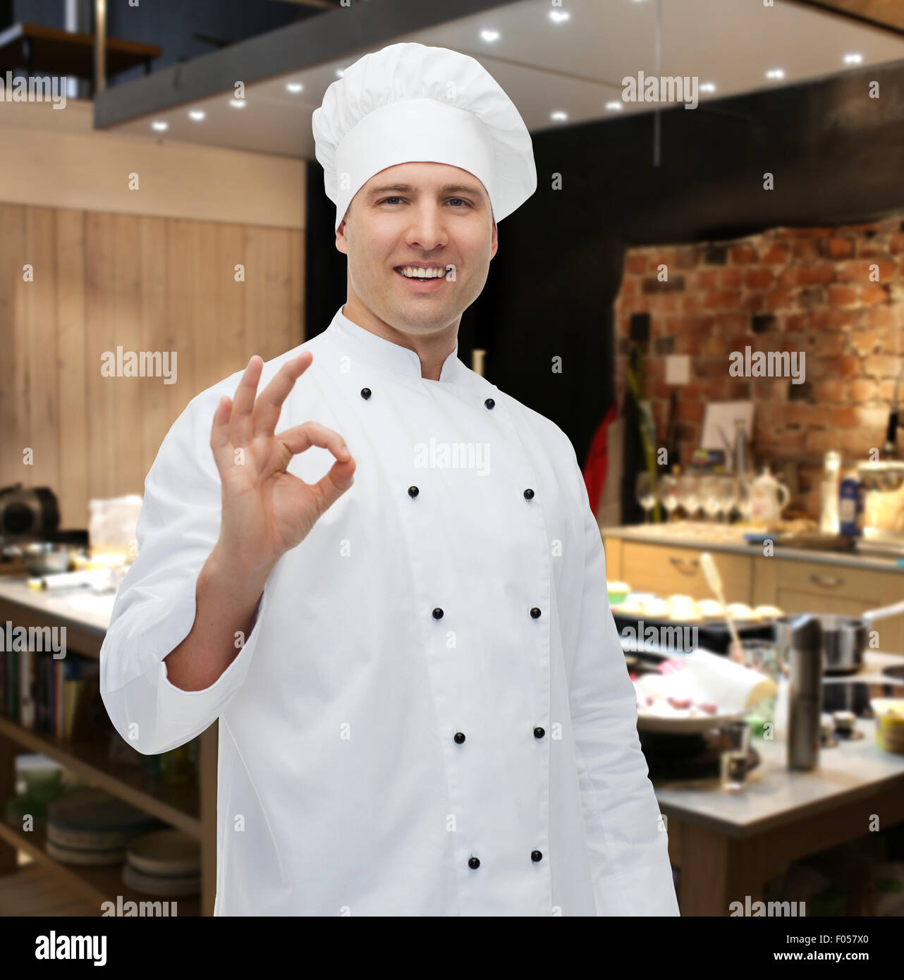 happy male chef cook showing ok sign Stock Photo - Alamy