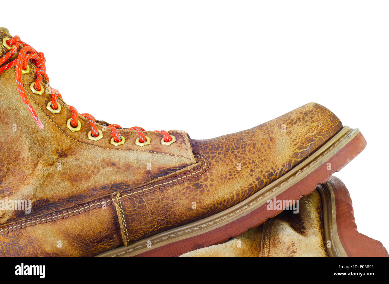 Old leather shoe isolated on white background, show leather texture ...