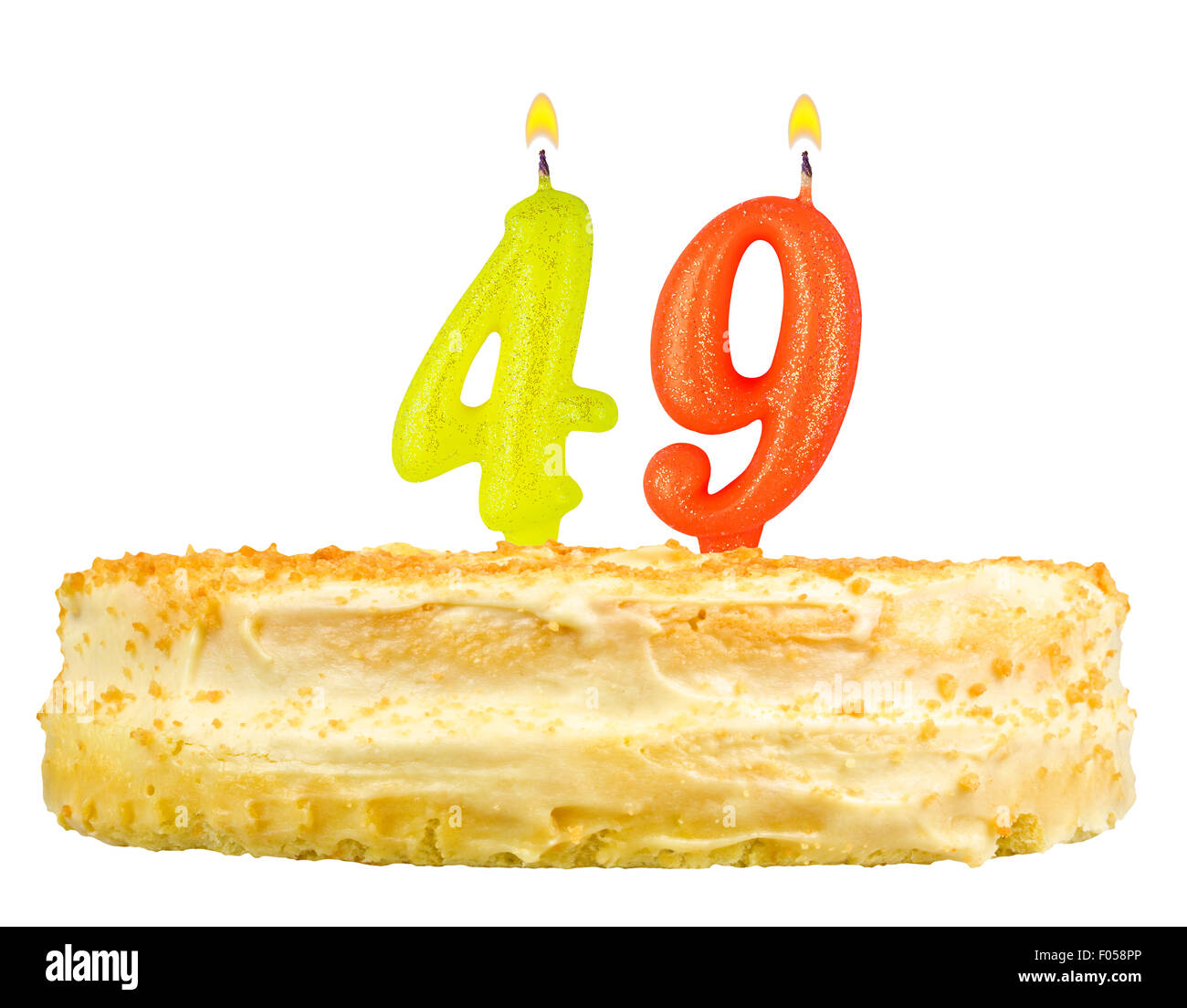 birthday cake with candles number forty nine isolated on white ...