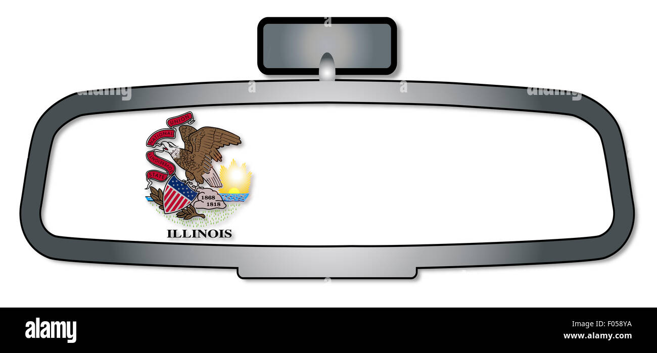 A vehicle rear view mirror with the flag of the state of Illinois Stock ...