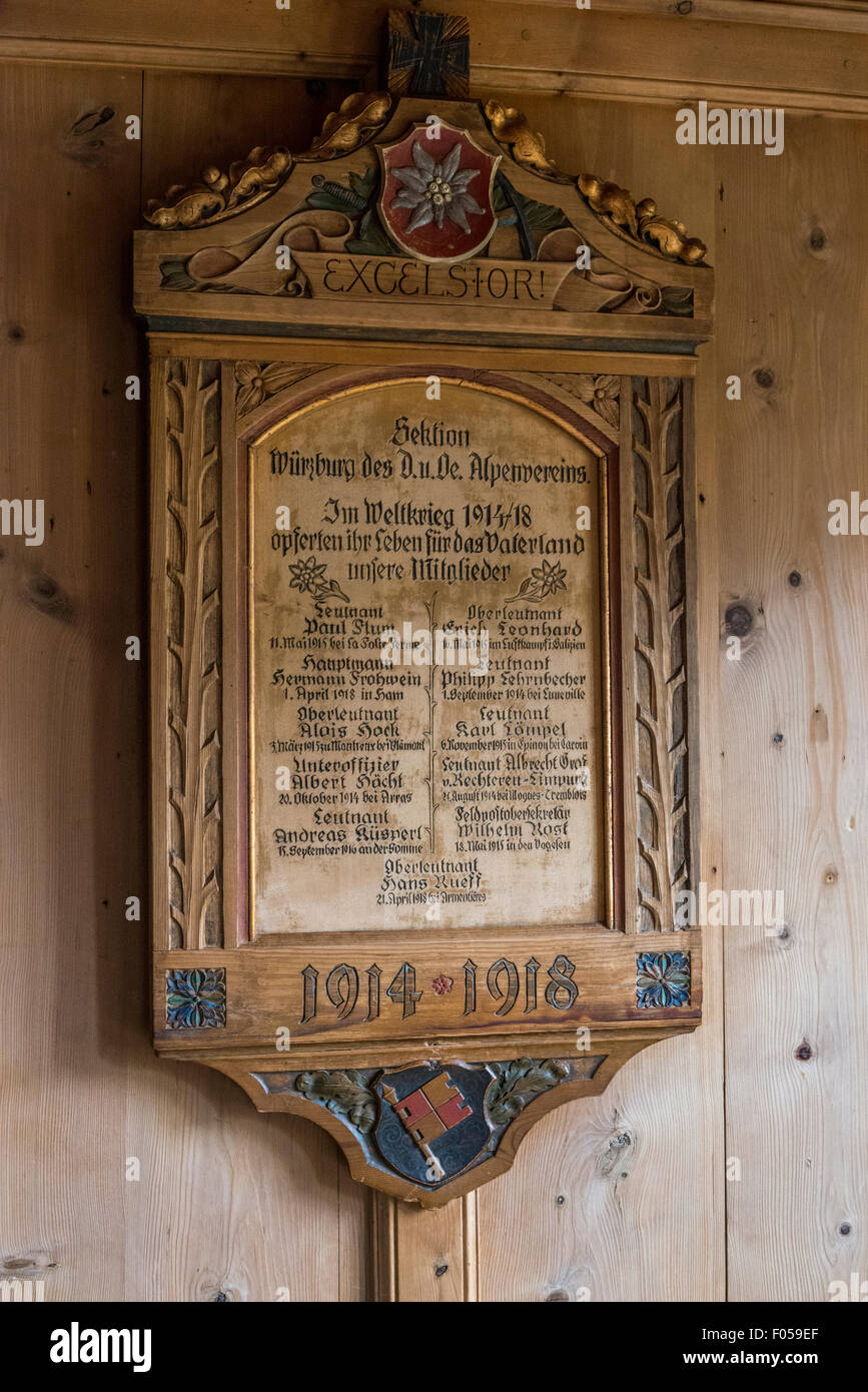First World War, war memorial at the Vernagt Hut Stock Photo - Alamy