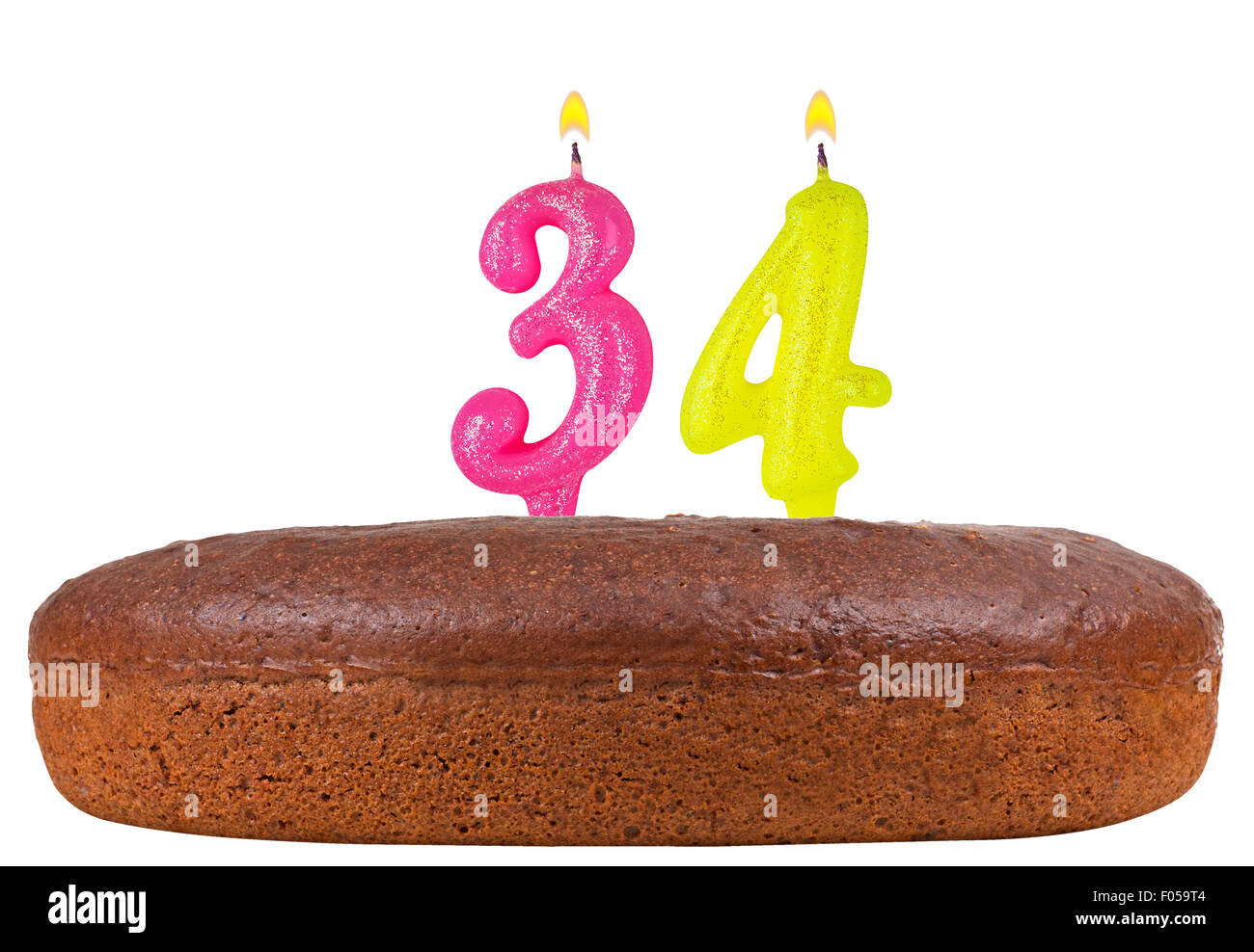 birthday cake with candles number 34 isolated on white background Stock ...