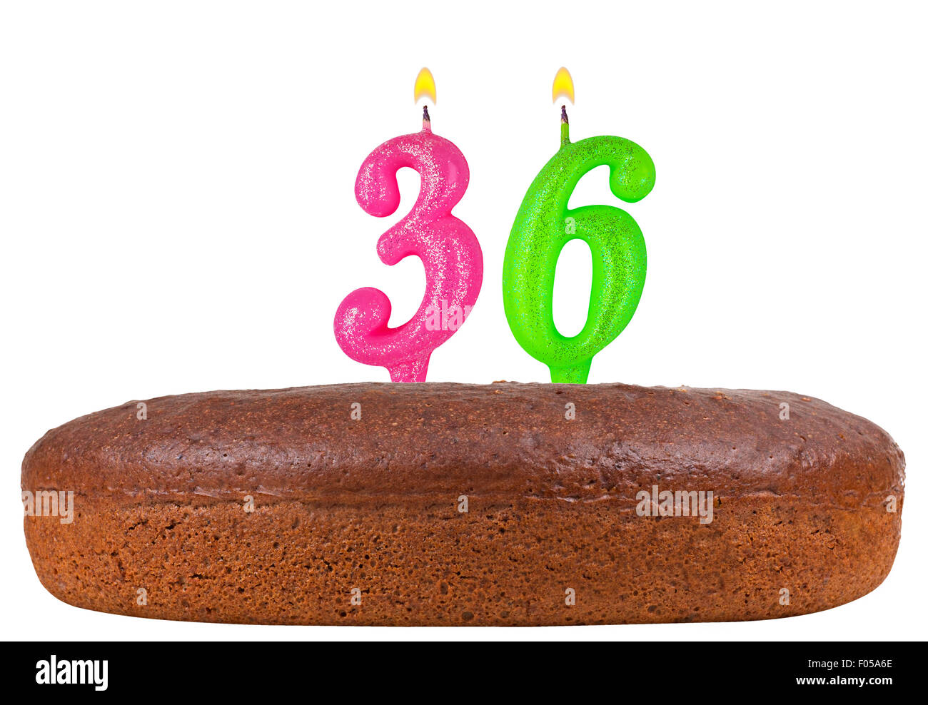 birthday cake with candles number 36 isolated on white background Stock ...
