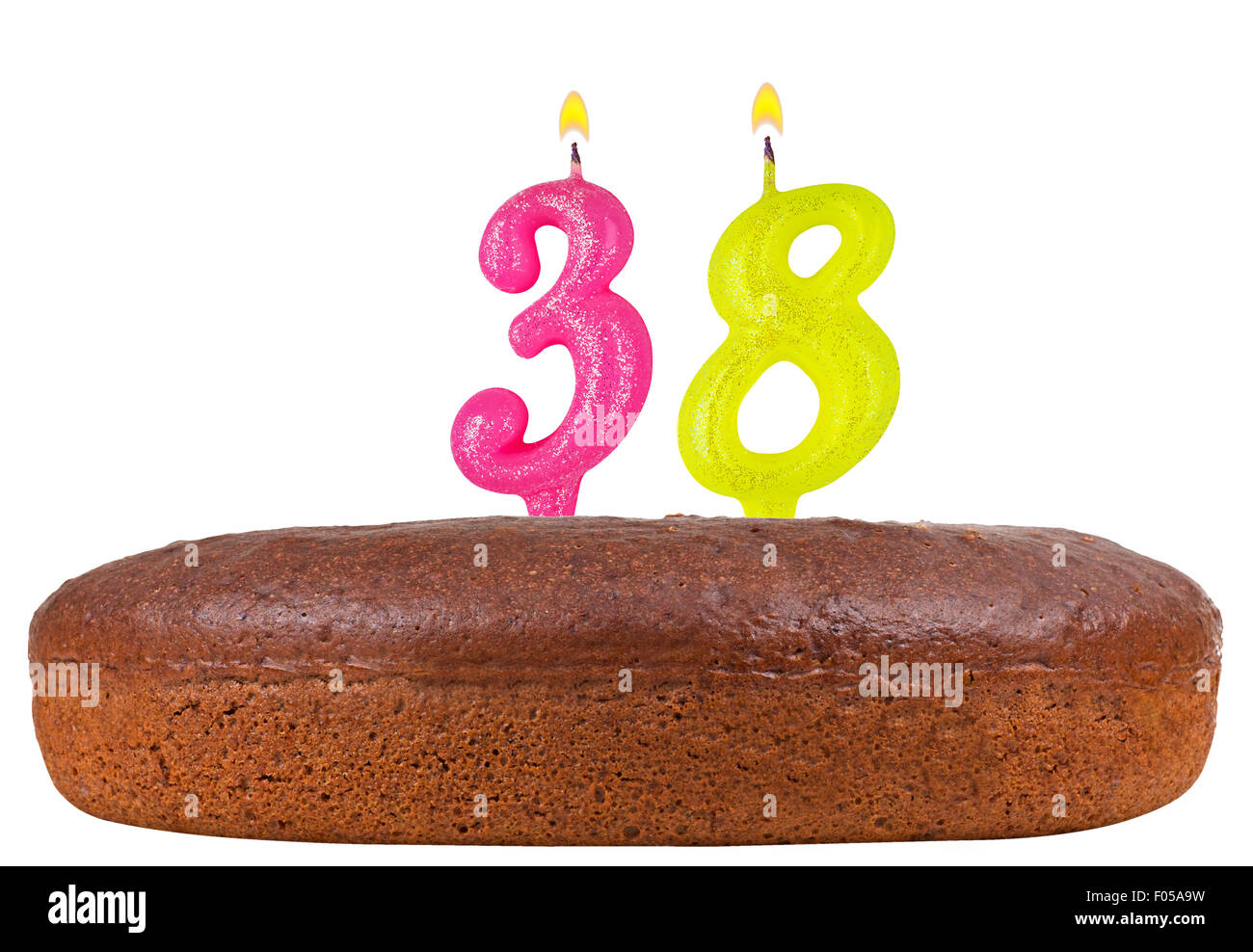 birthday cake with candles number 38 isolated on white background Stock ...