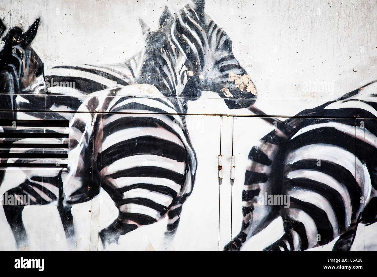 Zebra graffiti on the stairs to parc Guell Stock Photo - Alamy