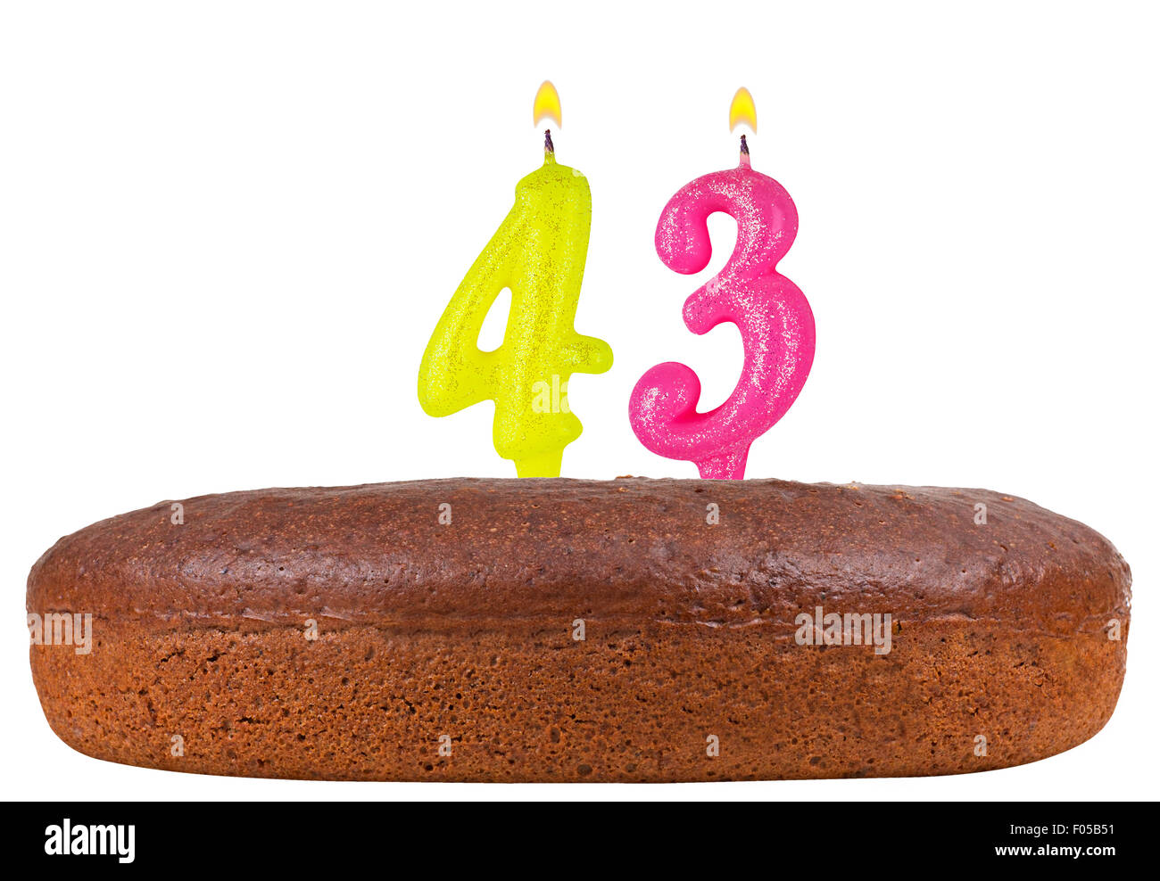 birthday cake with candles number 43 isolated on white background Stock ...