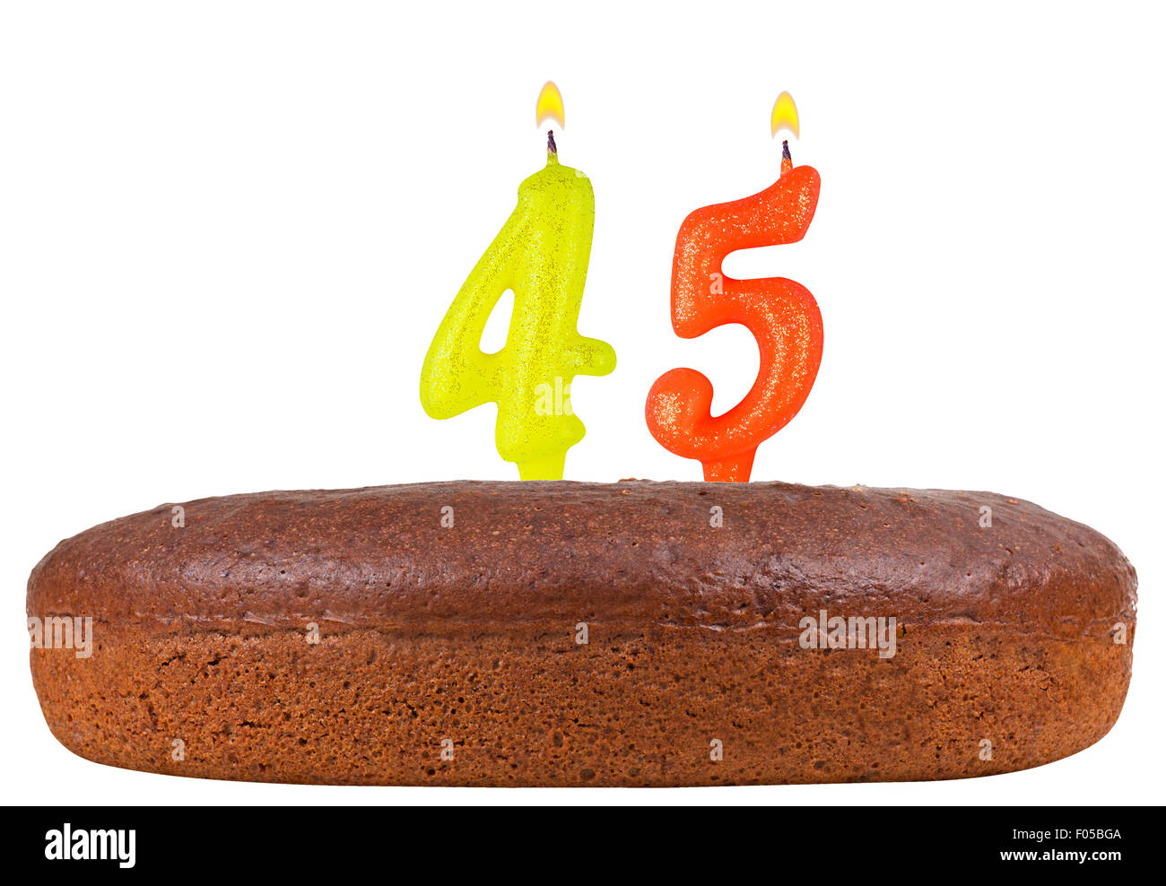 birthday cake with candles number 45 isolated on white background Stock ...
