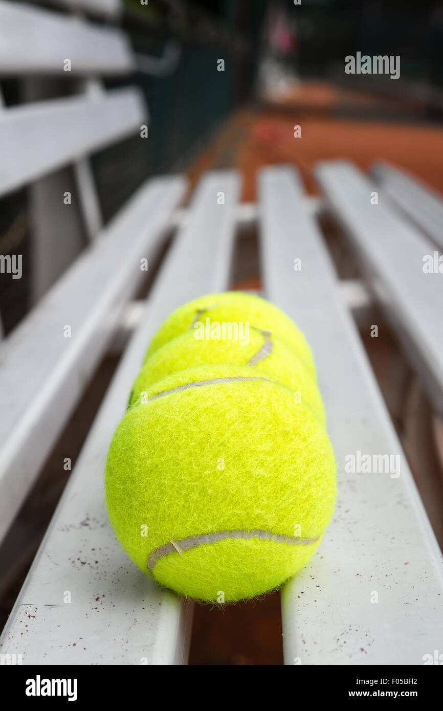 Tennis balls ready for play on the tennis court Stock Photo - Alamy