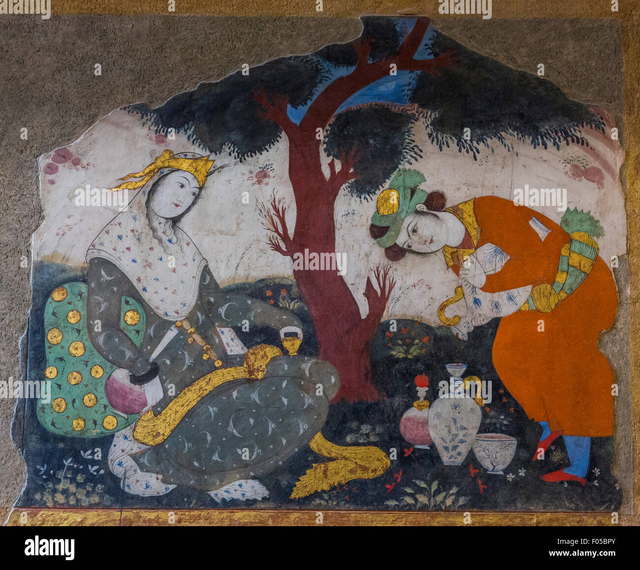 painting in main hall, Chehel Sutun Palace, Isfahan, Iran Stock Photo ...