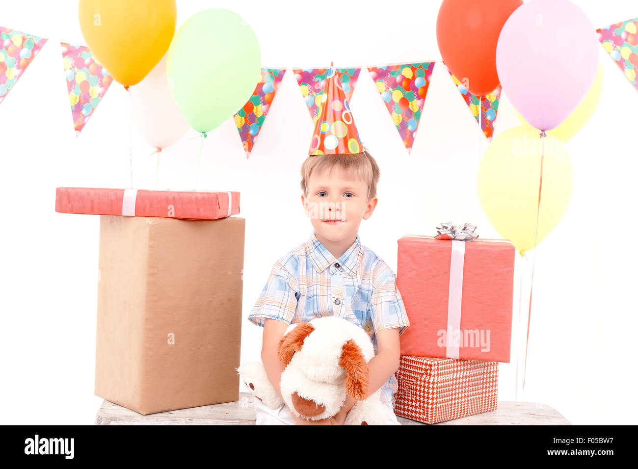 Little birthday boy during party Stock Photo - Alamy