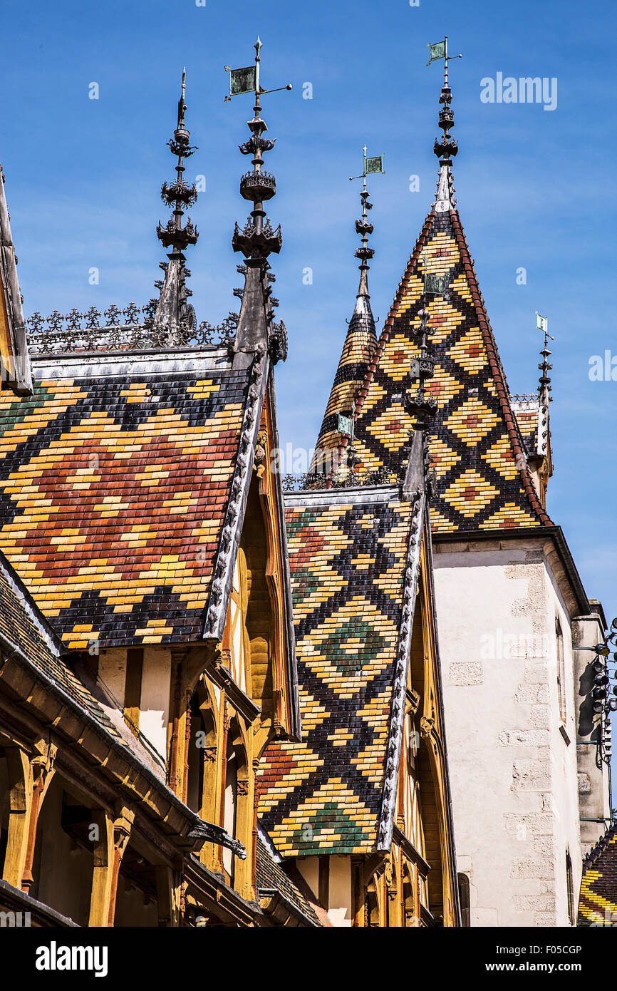 A medieval hospital in the town of Beaune, France, in the Burgundy ...