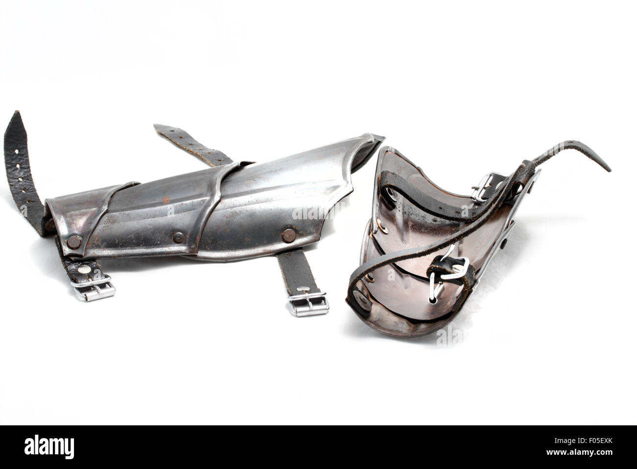 A pair of metal Vambraces - lower arm armour Stock Photo - Alamy