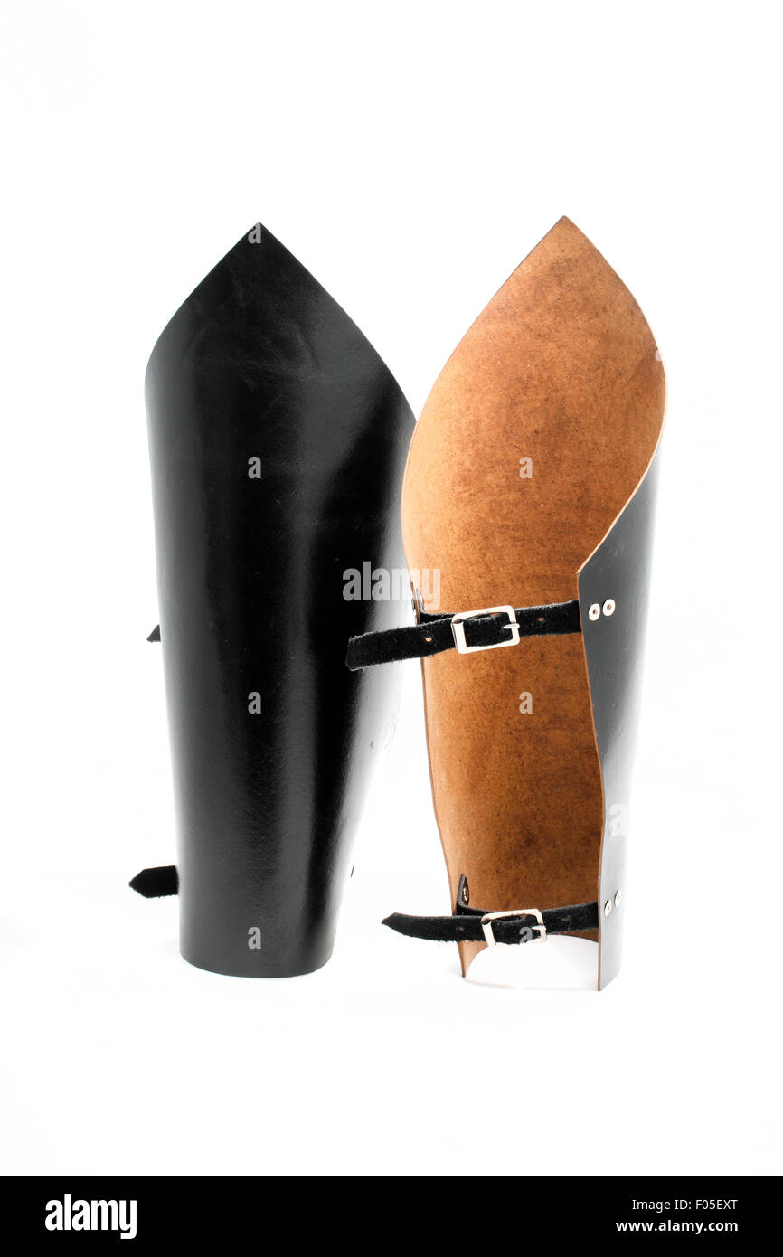 A pair of Leather Vambraces - lower arm armour Stock Photo - Alamy