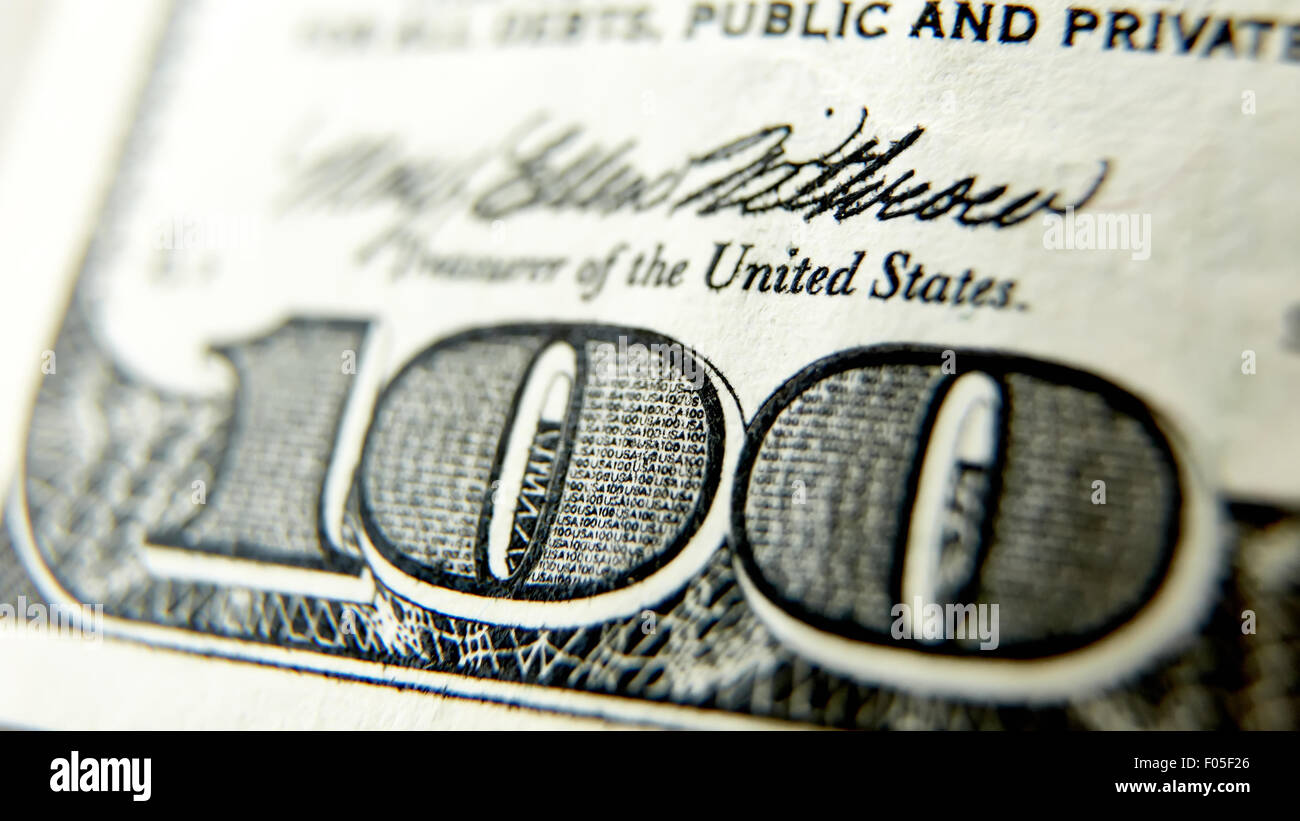 Macro close up of the US 100 dollar bill. Extreme macro. Shallow dof ...