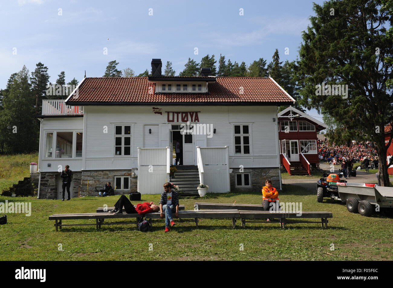 Utoya island, Norway. 7th Aug, 2015. The white station building on ...