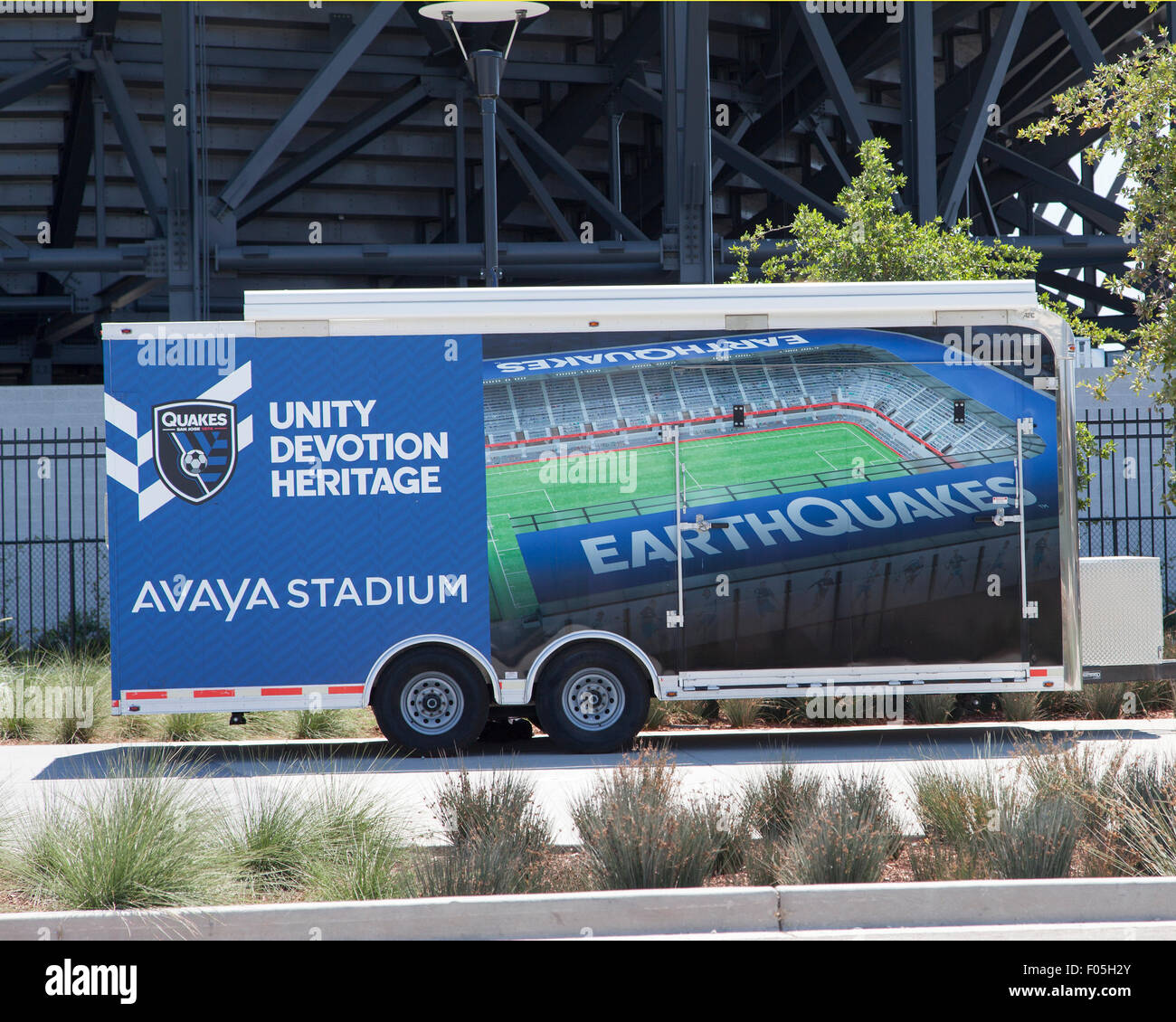 The San Jose Earthquakes equipment trailer sets beside Avaya Stadium ...