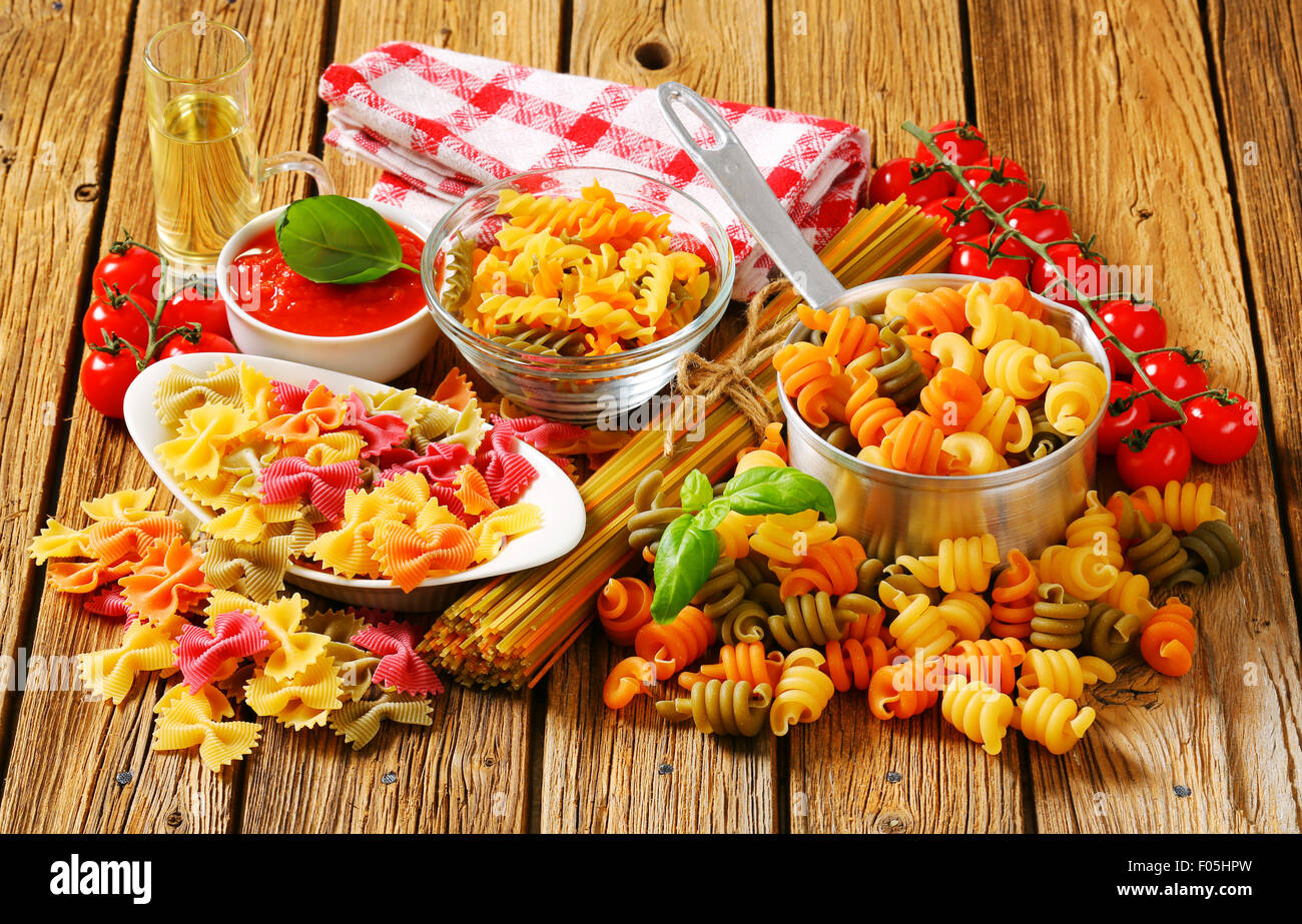 Various types of colored pasta Stock Photo - Alamy