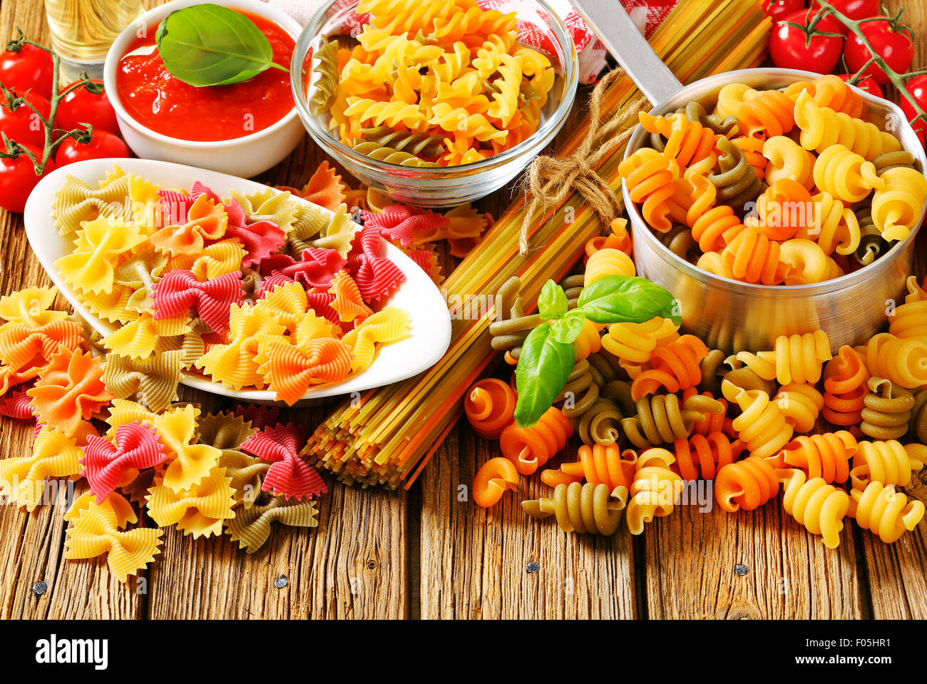 Various types of colored pasta Stock Photo - Alamy
