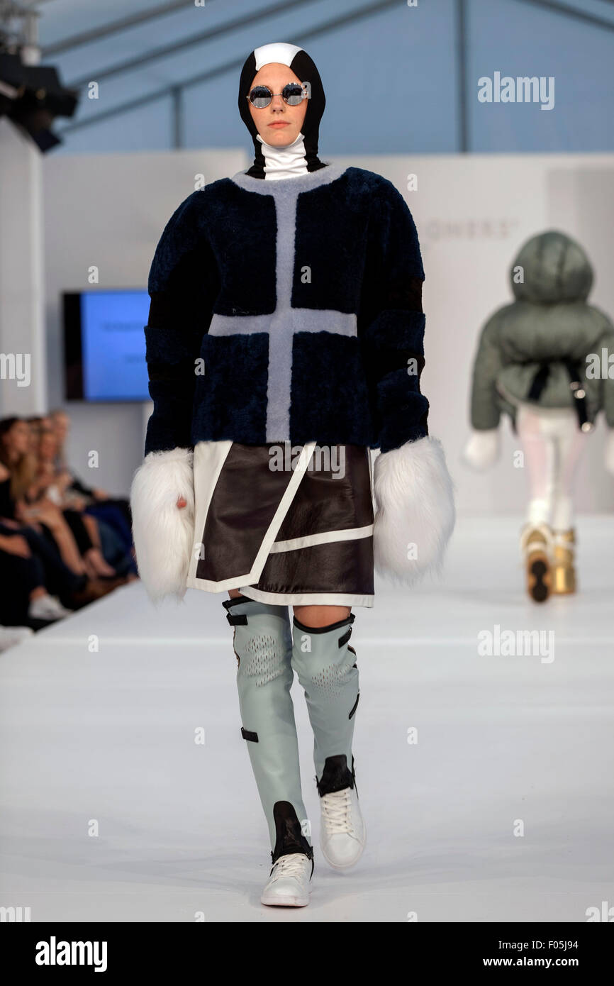 Copenhagen, Denmark, August 7th, 2015. A model walks the runway wearing ...