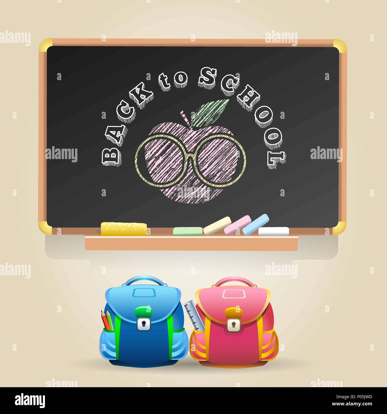 Class Chalkboard with lettering Back to School. Sign of Apple in a ...