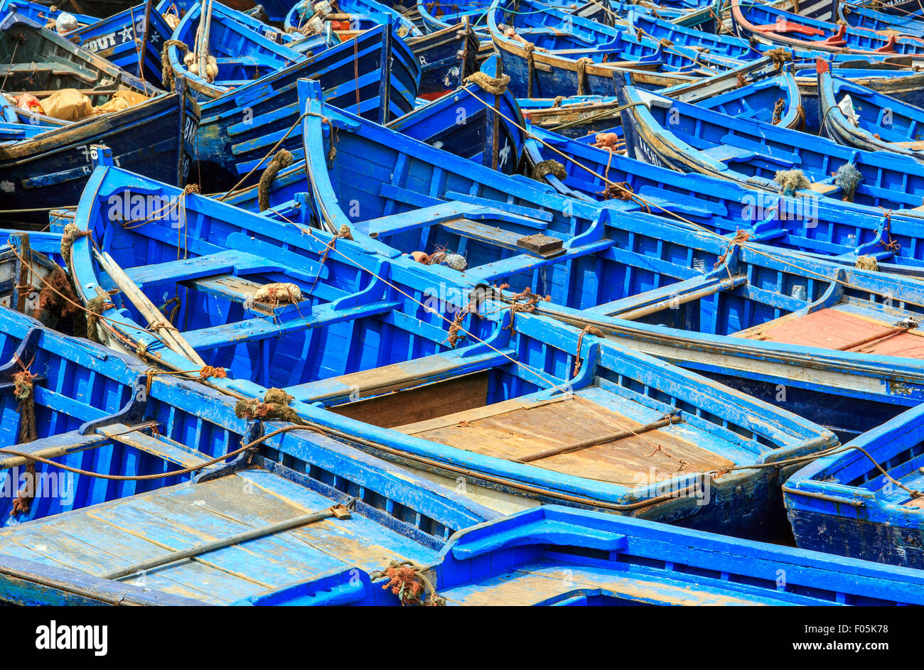 Beautiful blue boats in old Essaouira harbor, Morocco Stock Photo - Alamy