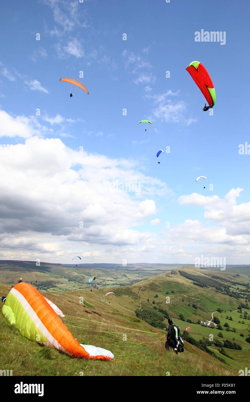 Paraglider staking part in the British Paragliding Cup take to the sky ...