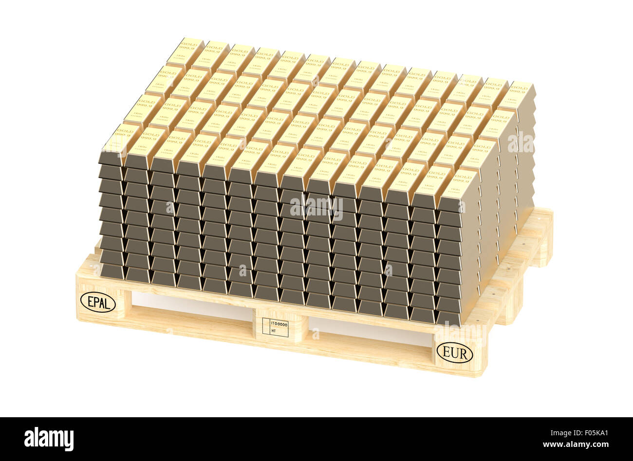 Stacks of gold bars on pallet isolated on white background Stock Photo ...