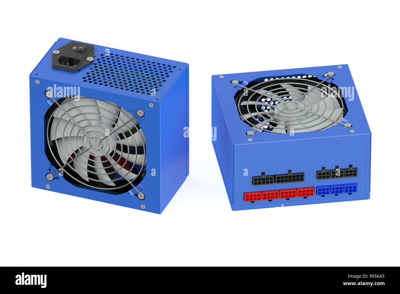 Two blue computer Power Supply Units isolated on white background Stock ...