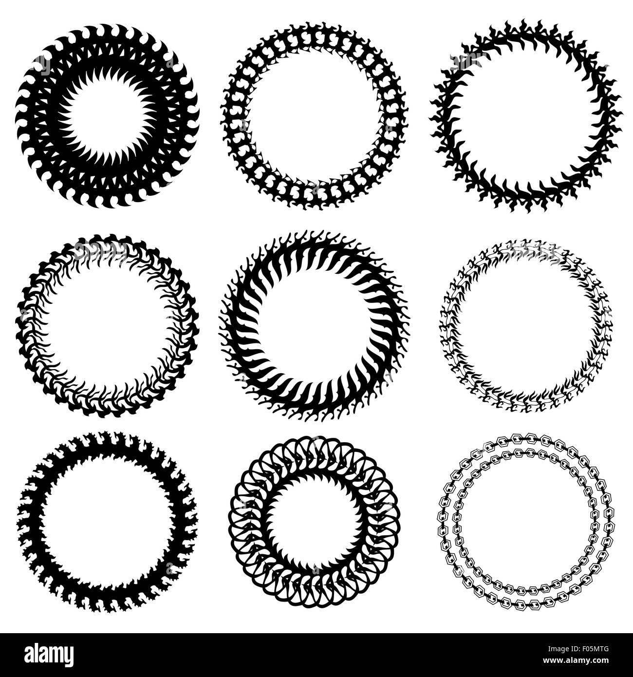 Collection round decorative border Black and White Stock Photos ...