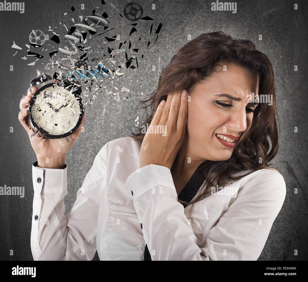 Annoyed by alarm Stock Photo - Alamy