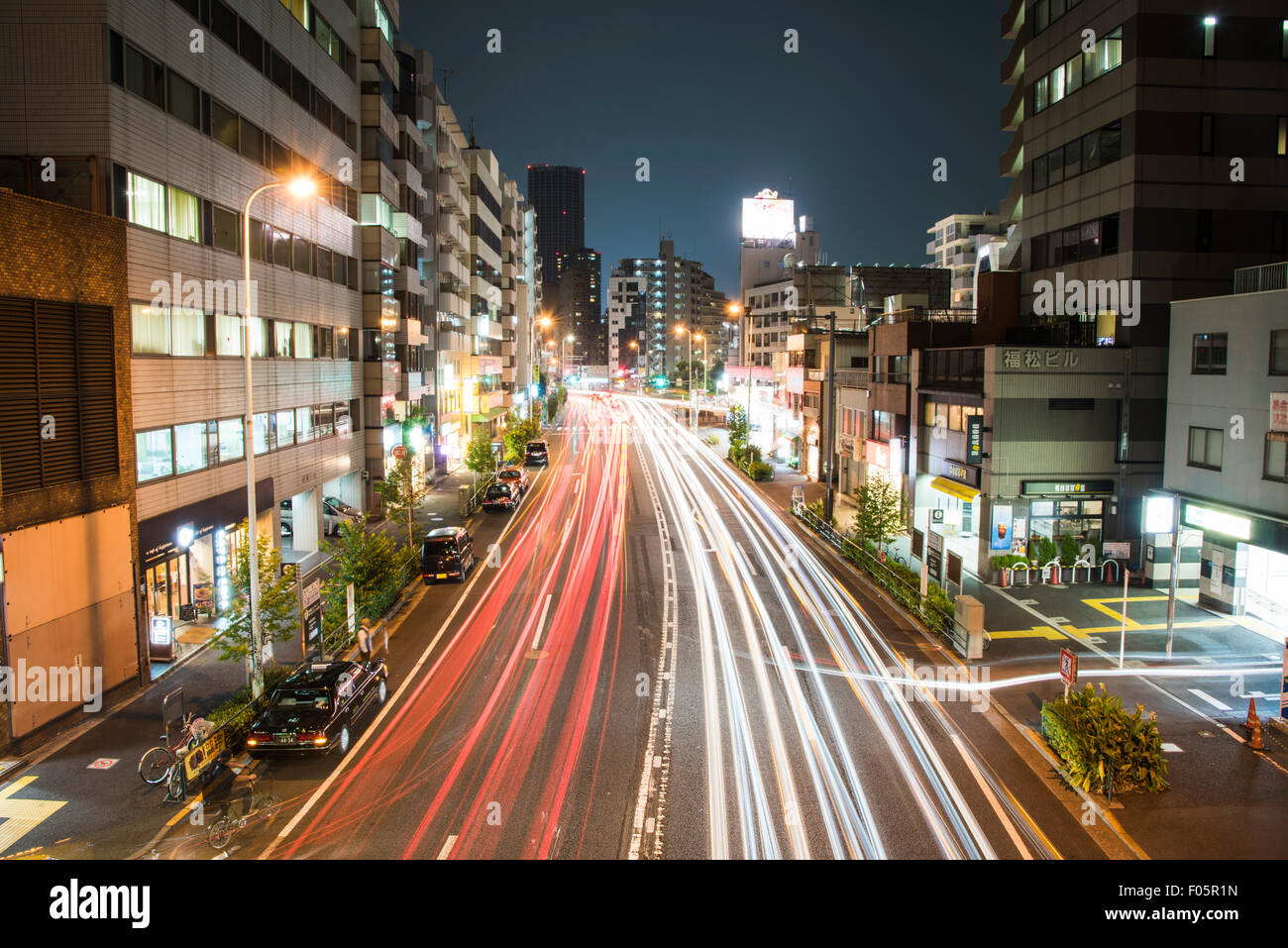 Light track of Yasukuni Street,view from Akebonobashi bridge,Shinjuku ...