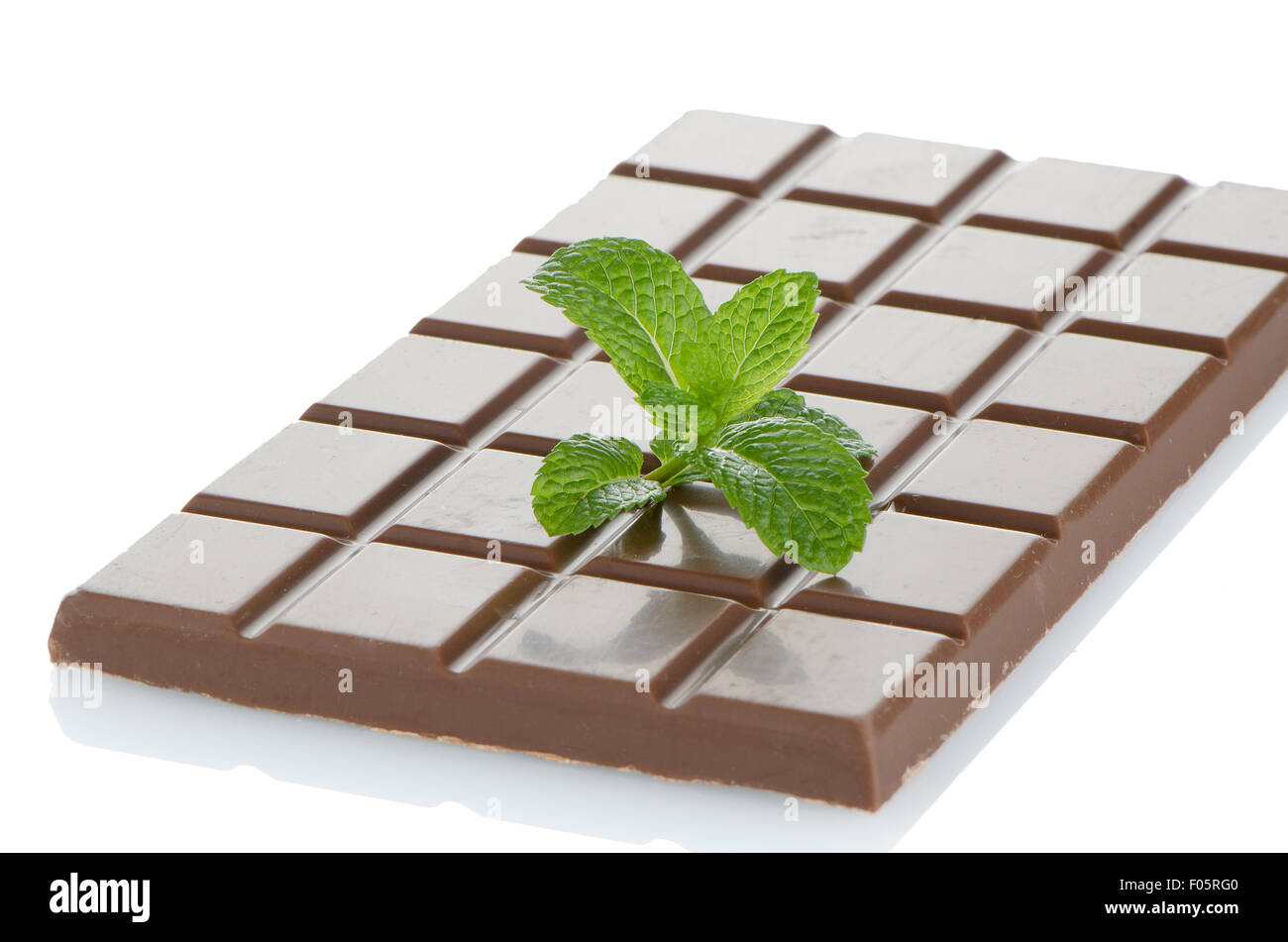 Closeup detail of chocolate and mint leaves on white background Stock ...