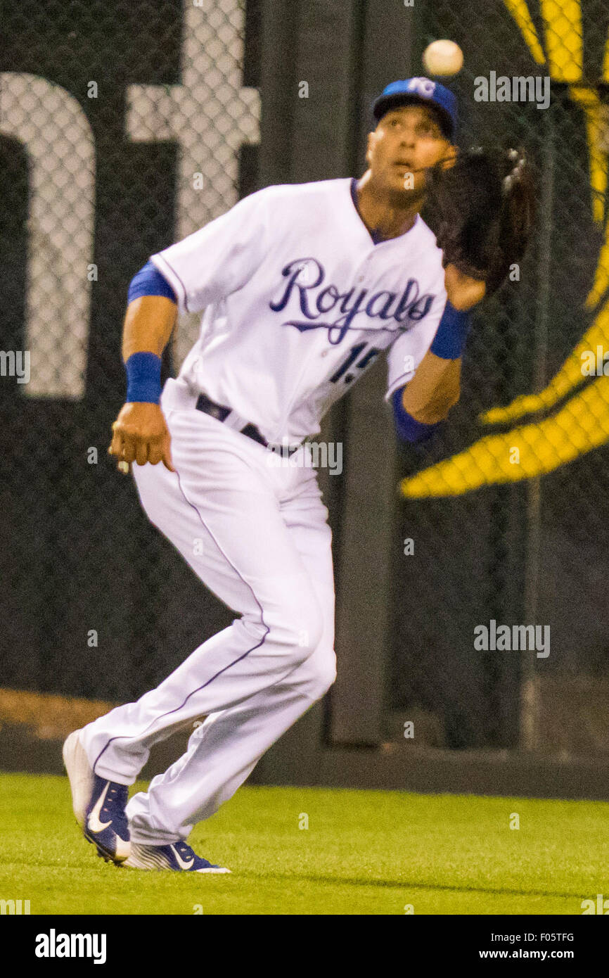 August 07, 2015: Alex Rios #15 of the Kansas City Royals makes an ...