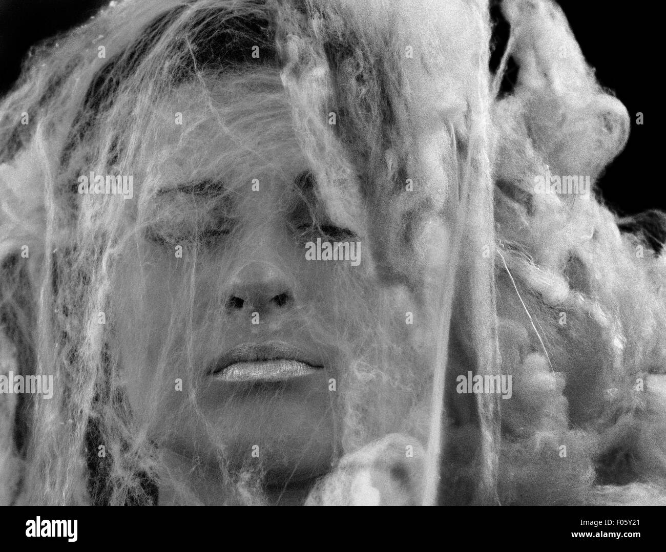 Woman Face Covered by Fake Cobwebs Stock Photo - Alamy