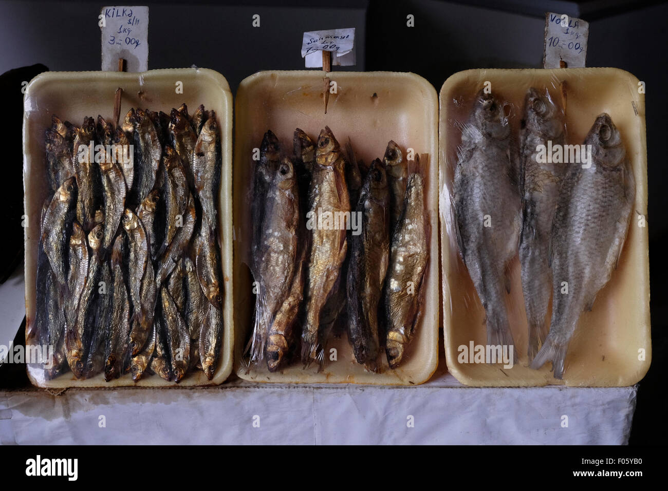 Stack of Vobla fish commonly known as the Caspian roach fish, Kilka ...