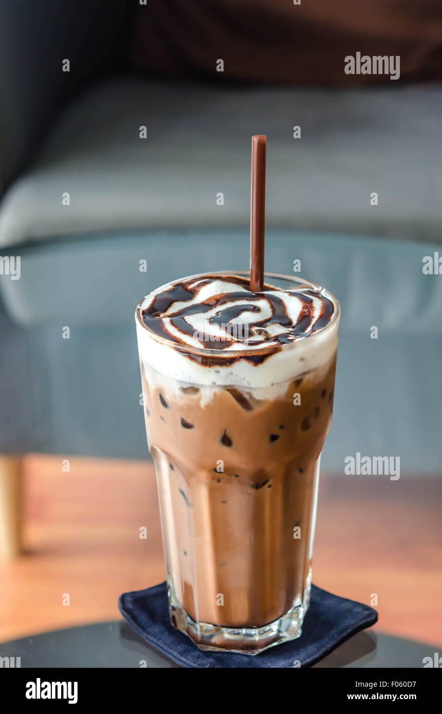 Iced Mocha Coffee in glass on the table Stock Photo - Alamy