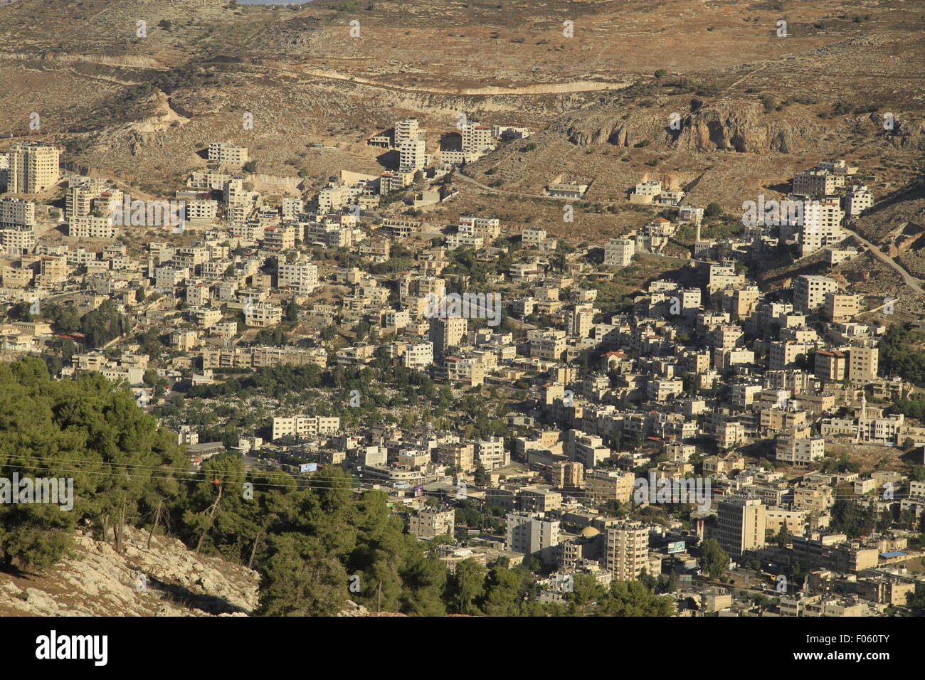 Samaria, a view of the Palestinian city Nablus (Shechem) as seen from ...