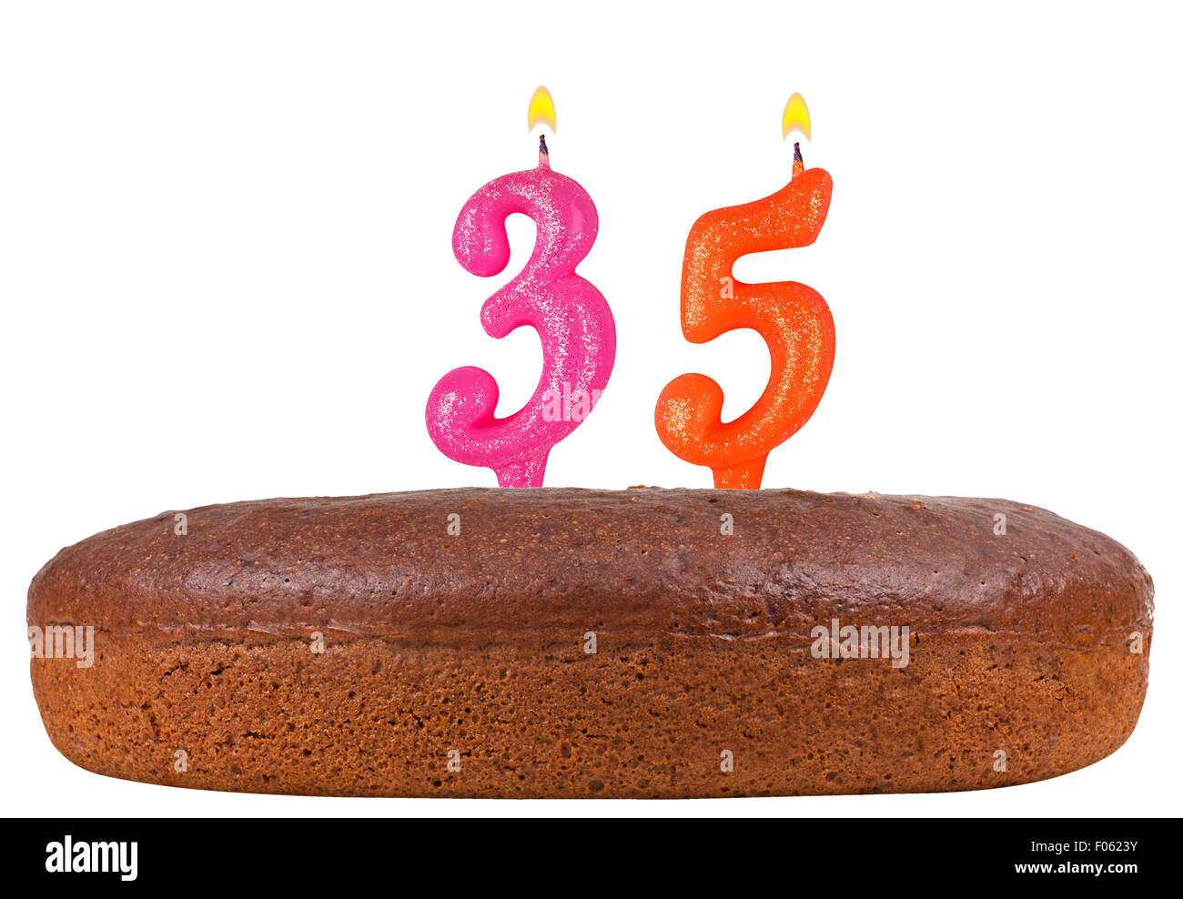 birthday cake with candles number 35 isolated on white background Stock ...