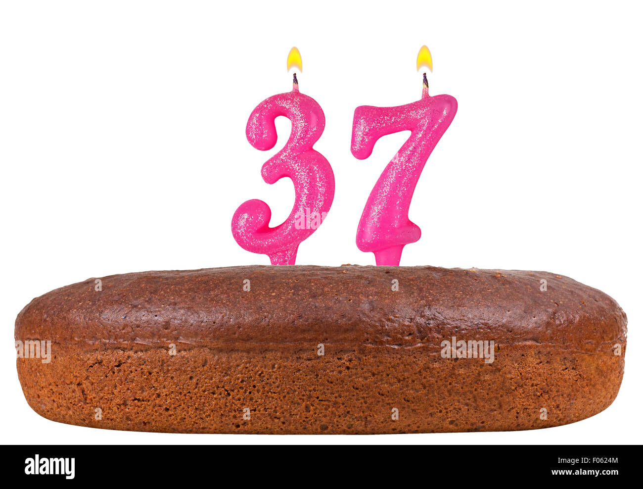 birthday cake with candles number 37 isolated on white background Stock ...