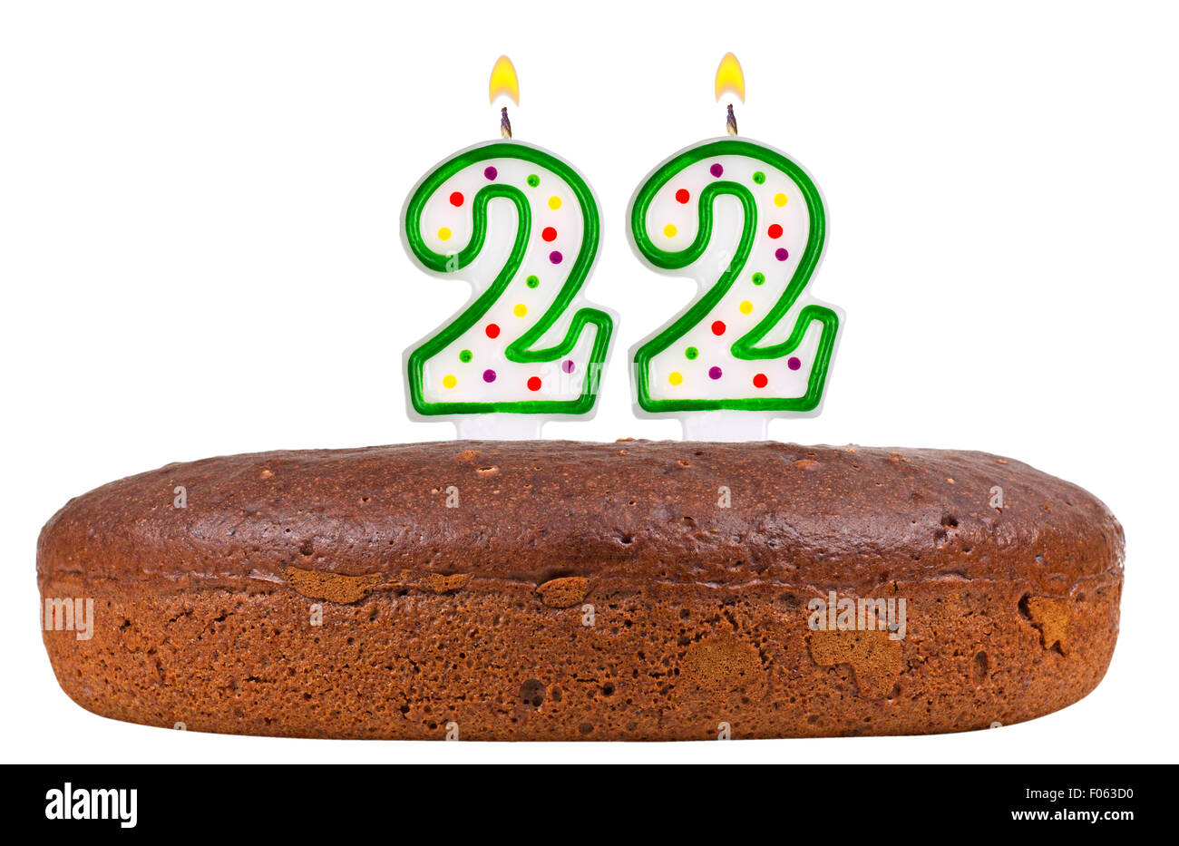 birthday cake with candles number twenty two isolated on white ...