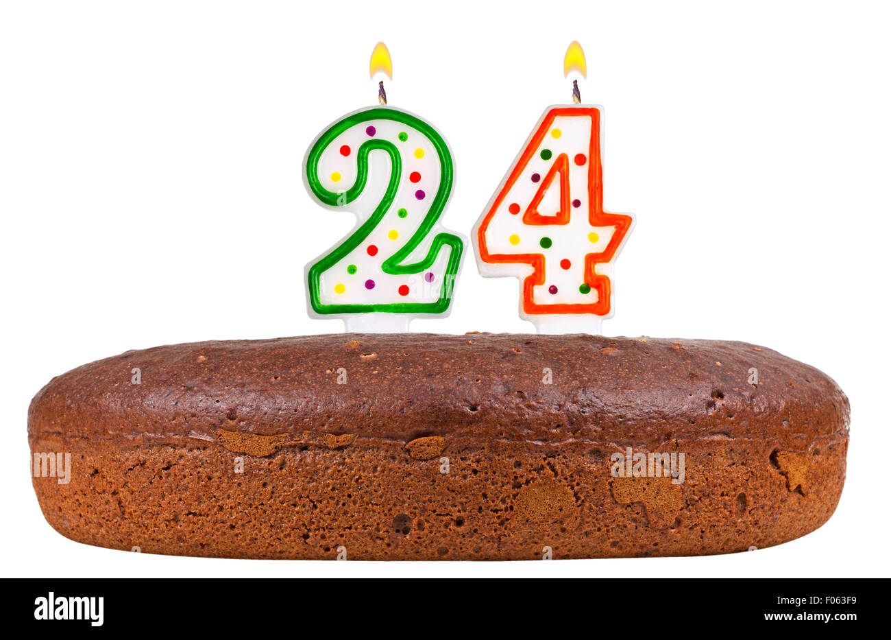 birthday cake with candles number twenty four isolated on white ...