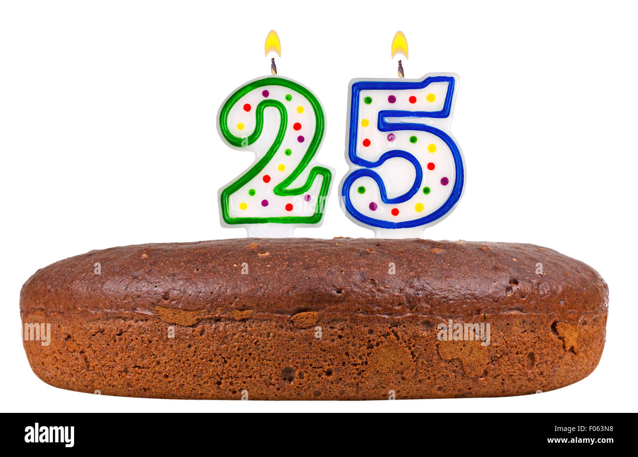 birthday cake with candles number twenty five isolated on white ...