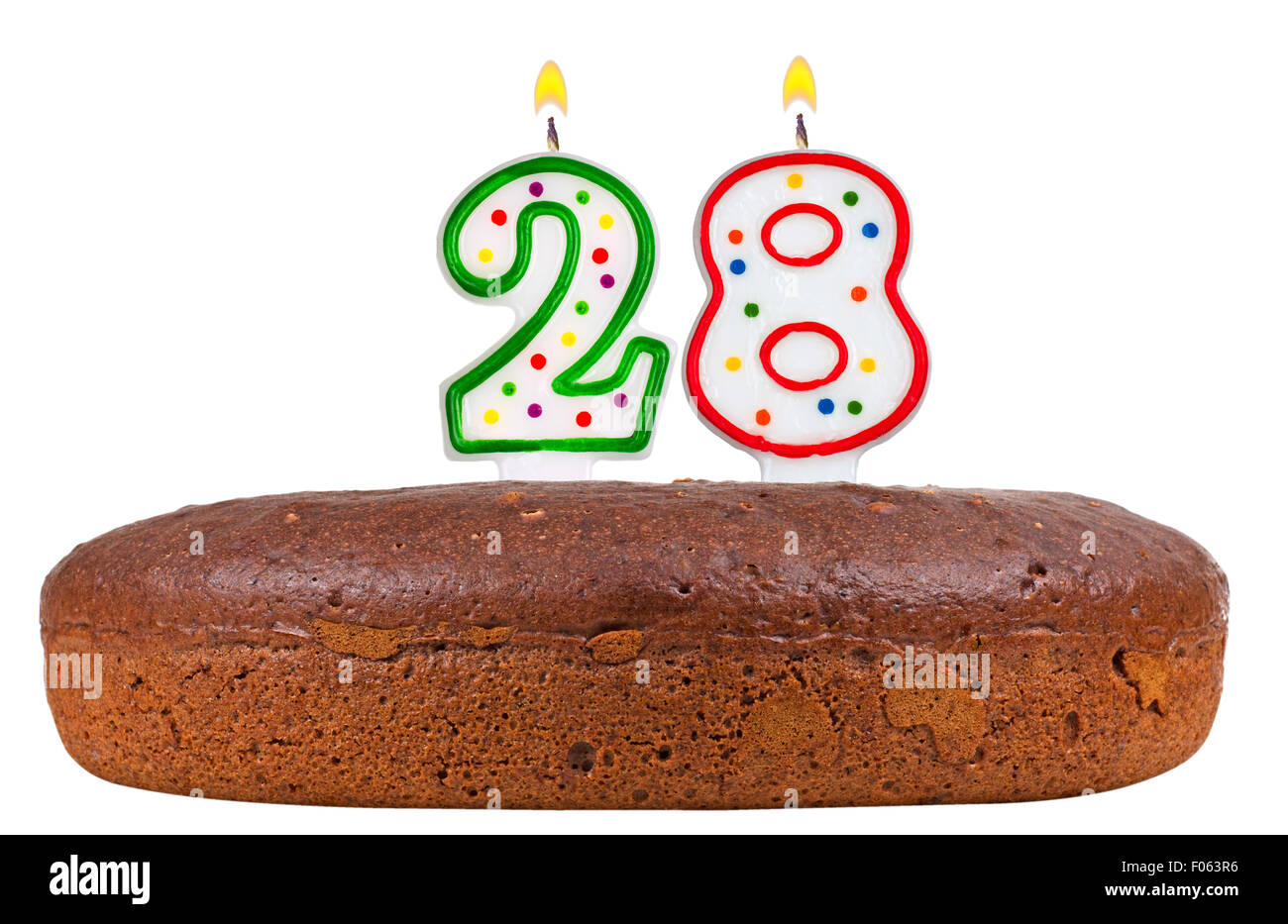 birthday cake with candles number twenty eight isolated on white ...