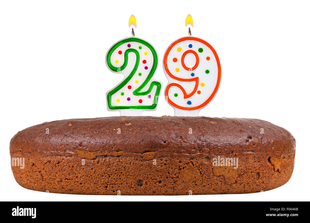 birthday cake with candles number twenty nine isolated on white ...