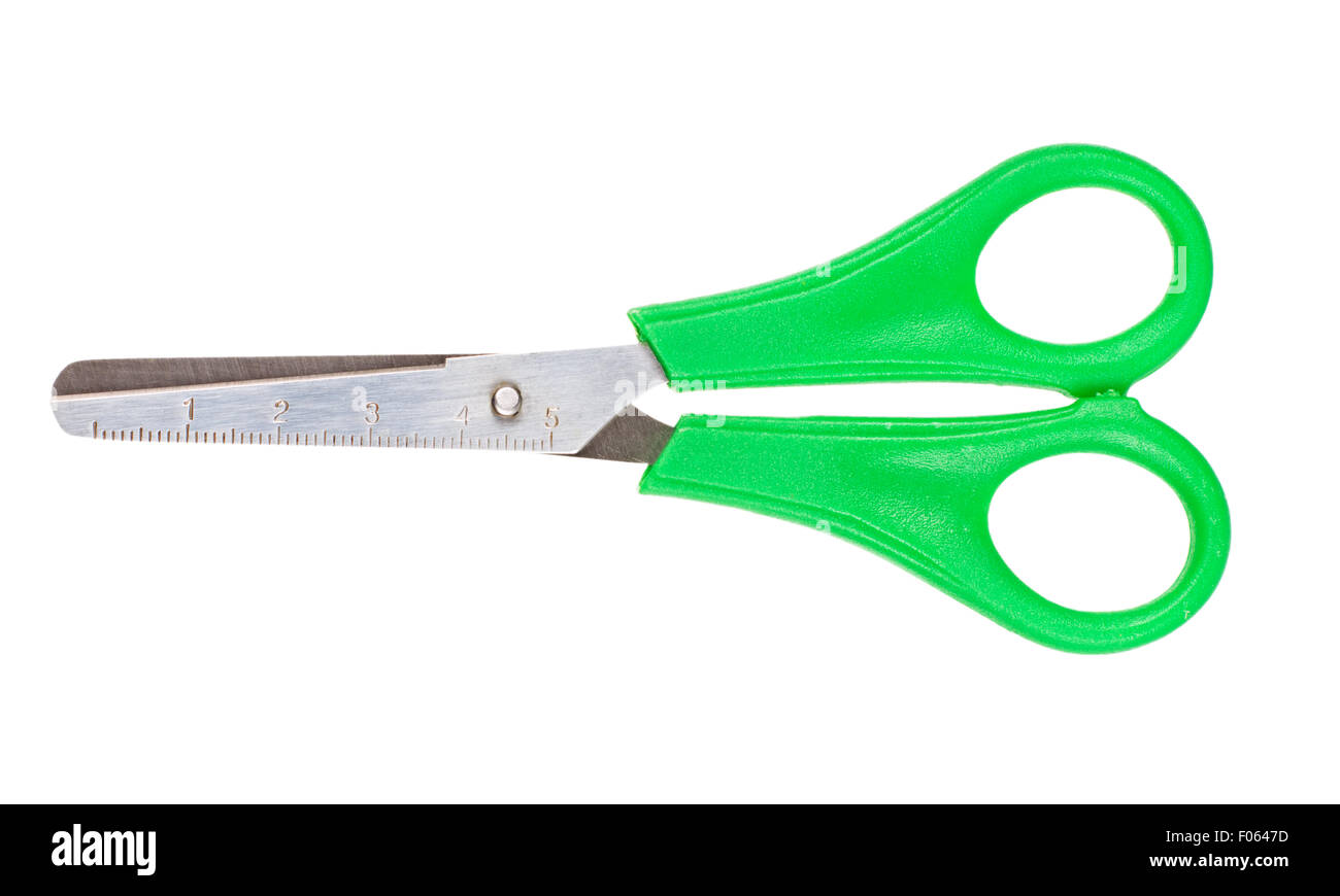 the green children's scissors isolated on white background Stock Photo ...