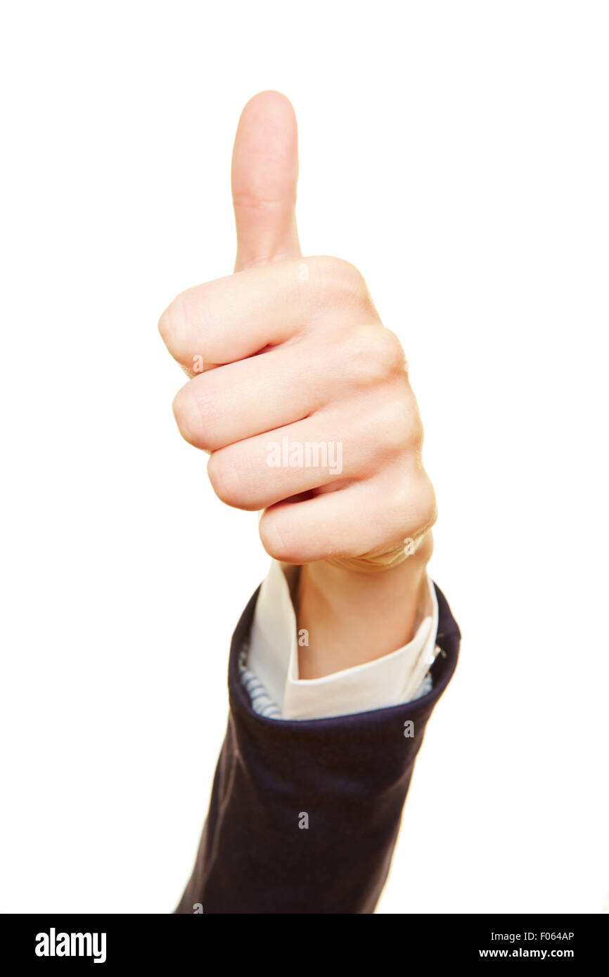 Business hand of a woman holding thumbs up Stock Photo - Alamy