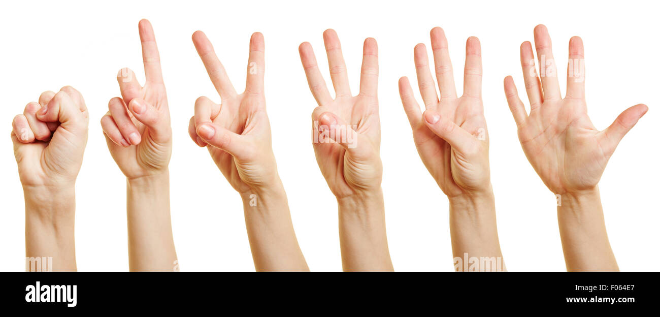 Fingers of a woman counting from zero to five Stock Photo - Alamy